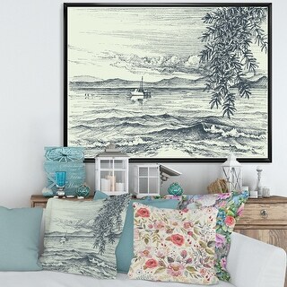 Designart "Monchrome Calm Sea View With Olive Tree On Shore" Nautical ...