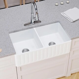Farmhouse Reversible Apron Front Solid Surface 33" 50/50 Kitchen Sink ...