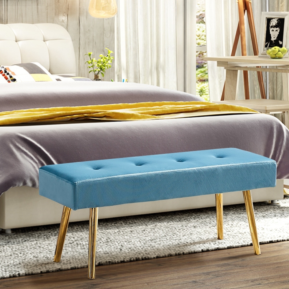 Blue Bed Benches Tufted Velvet With Gold Legs - Bed Bath & Beyond ...