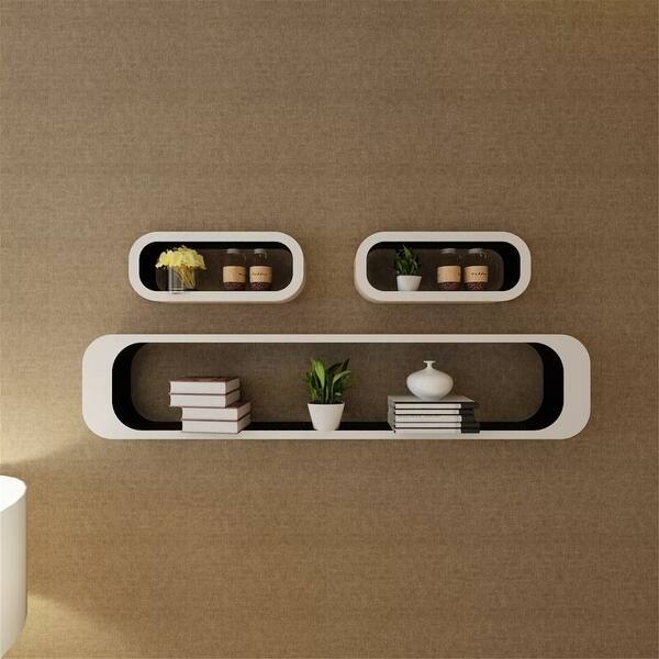 3 Floating Wall Display Shelf Cubes Book/DVD Storage MDF White-Black ...