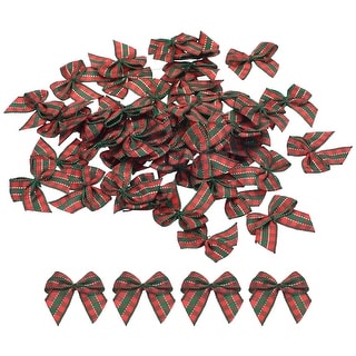 50Pcs Mini Gingham Ribbon Bow 1" Checkered Ribbon Bows Deep Red Green ...