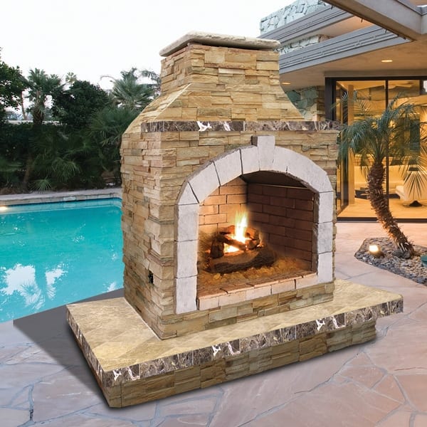 78 in. Stone Veneer and Tile Propane Gas Outdoor Fireplace - Bed Bath & Beyond - 37147194