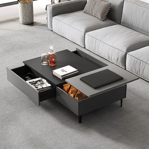 51.18 Lift Top Coffee Table with Hidden Storage Compartment and 2 Drawers Black Grey