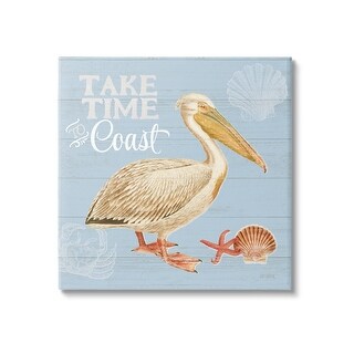 Stupell Time To Coast Nautical Pun Pelican Stretched Canvas Wall Art ...