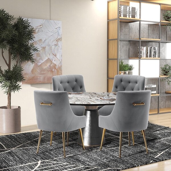 SEYNAR Modern Velvet Dining Chairs Set of 4 Upholstered Accent Chair Tufted Back Armless Chair with Back Pull On Sale Bed Bath Beyond 37867436