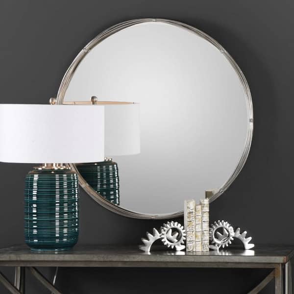 large silver round mirror