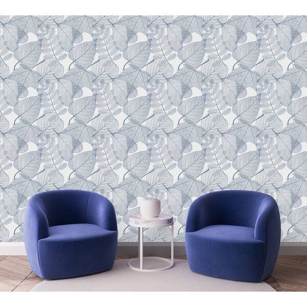 Blue Leaves Wallpaper Peel and Stick and Prepasted - Bed Bath & Beyond ...