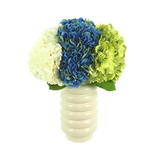 Multicolor Hydrangea Arrangement in Ridged Ceramic Vase - White, Cream ...