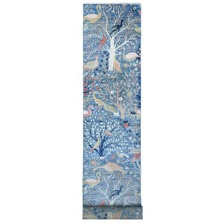 Shahbanu Rugs Lapis Blue Hand Knotted Soft Wool Birds of Paradise Tree ...