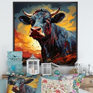 Designart "Colorful Expressionist Cow Portrait I" Animals Cow Framed ...