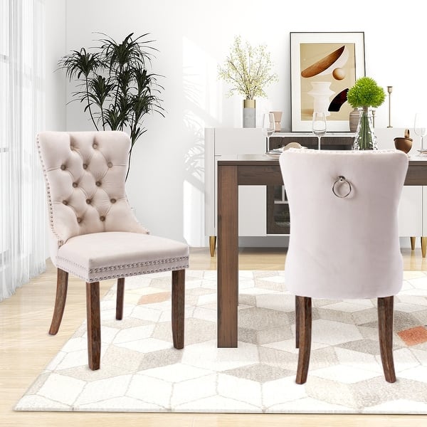 Set of 2 Velvet Dining Chairs,Tufted Solid Wood Armless Chairs Accent ...