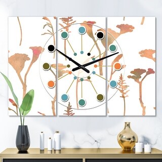 Designart 'Retro Handdrawn Flowers I' Oversized Mid-Century wall clock ...