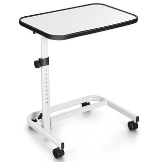 Rolling Overbed Bedside Table with 9-Level Adjustable Height - Bed Bath ...