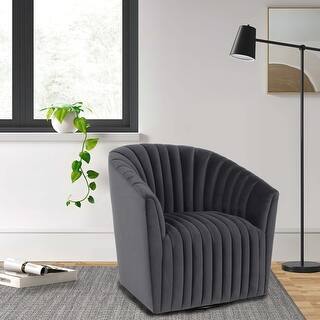 34 Inch Swivel Accent Chair, Curved Back, Channel Tufted, Charcoal Gray ...