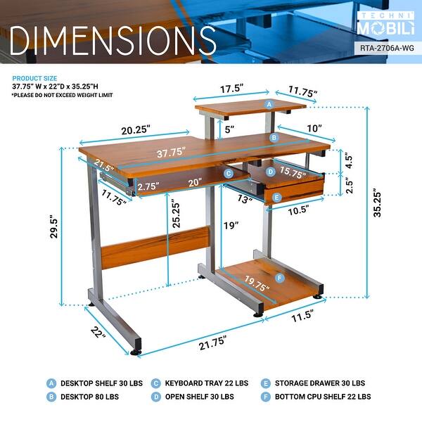 Techni Mobile complete computer workstation table with sliding keyboard ...