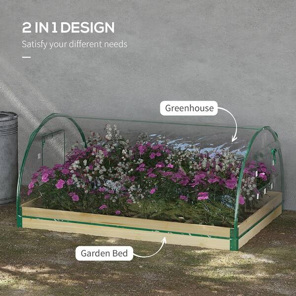 Outsunny 4' x 3' x 2' Raised Garden Bed with Greenhouse, Wooden Planter ...