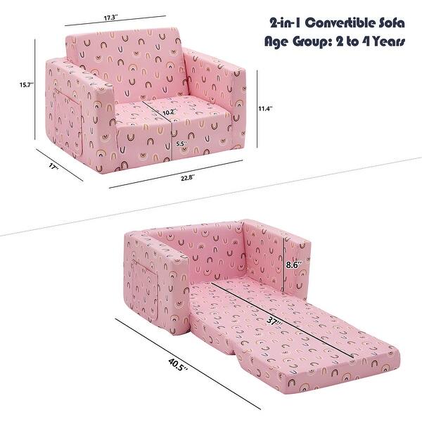 Kids Sofa, Children's 2 in 1 Convertible Sofa to Lounger - Bed Bath ...