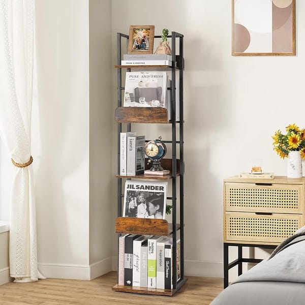 5-Tier, Rotating Bookshelf Tower for Corner, Floor Standing Book Shelf ...