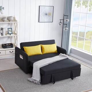Black Linen Multifunctional Sofa Bed with USB Charging, Toss Pillows ...