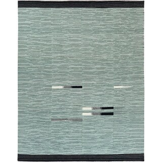 Hand Knotted Green Flat Weave with Wool Oriental Rug (9'2" x 12') - 9'2 ...