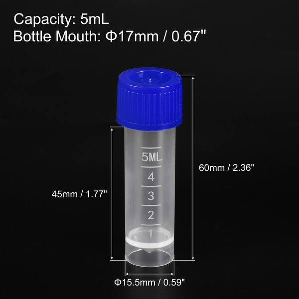 Plastic Test Tubes Frozen Tube Graduated Vial Container Screw Cap ...