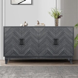 4 Doors Storage Wooden Cabinets 3D Wave Stripes Console Table Sideboard ...