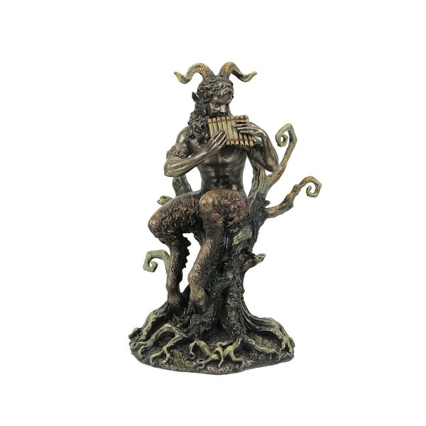 Bronzed Finish Greek Mythology Faun Pan Playing Flute In Forest Statue ...