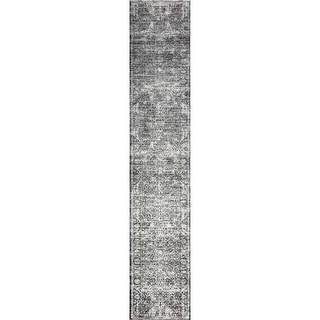 Raina Charcoal Grey And Ivory Traditional Distressed Runner Rug - Bed ...