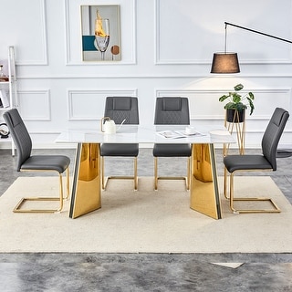 Snow Mountain Sintered Stone Dining Table with Golden Stainless Steel ...