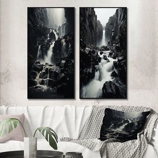 Designart "Waterfall Ephemeral Cascade" Waterfall Framed Wall Art Set ...