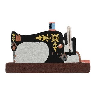 Sewing Machine Rug - Shaped Hooked Yarn Carpet, 36" x 22" - Black - Bed ...