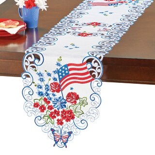 Embroidered Patriotic Americana Garden Table Linens - 69 x 13 - Bed ...