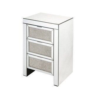 3 Drawer Beveled Mirrored Accent Table with Faux Diamond Inlay, Silver ...