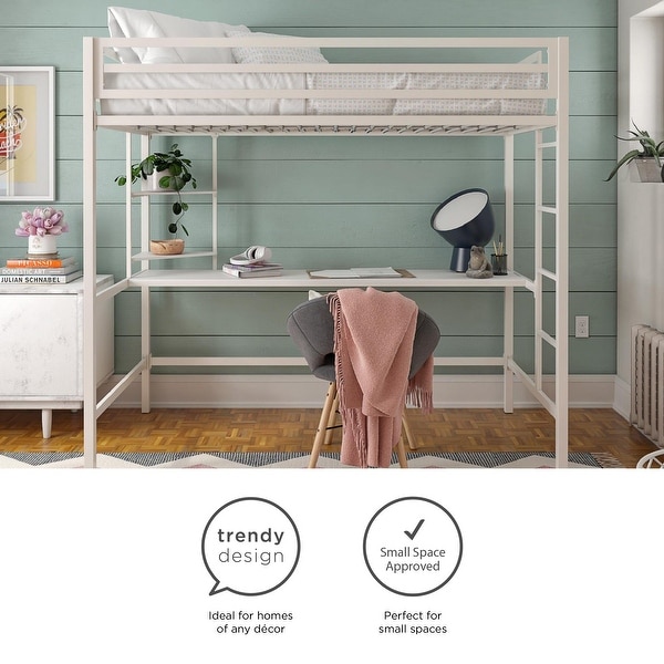 Novogratz maxwell metal loft bed with desk and shelves store