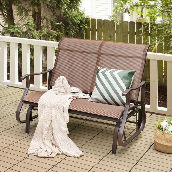 2 Person Patio Glider Bench with High Back and Curved Armrests On Sale Bed Bath Beyond 37366347