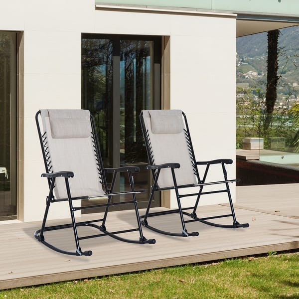 Outsunny Rocking Chair Set with Breathable Mesh Fabric, Pillow, Cream ...