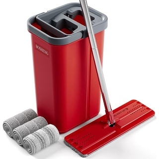Flat Squeeze Mop and Bucket with Wringer Set, 3 Washable Microfiber ...
