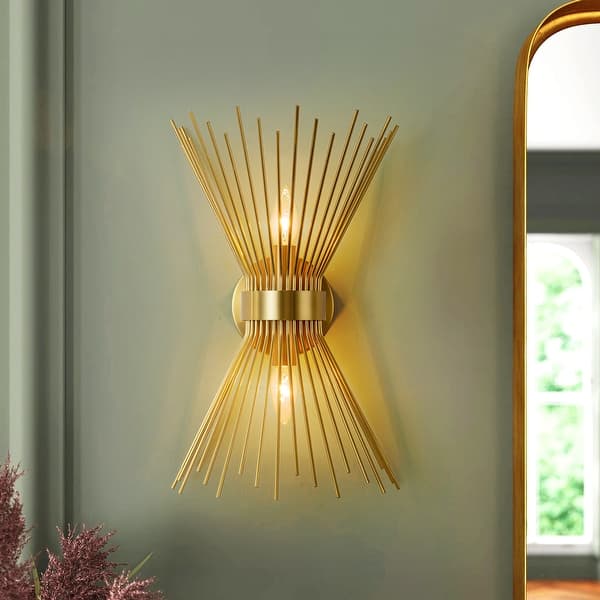 2-Light Modern Gold Linear Sputnik Wall Light Sunburst Starburst Up ...