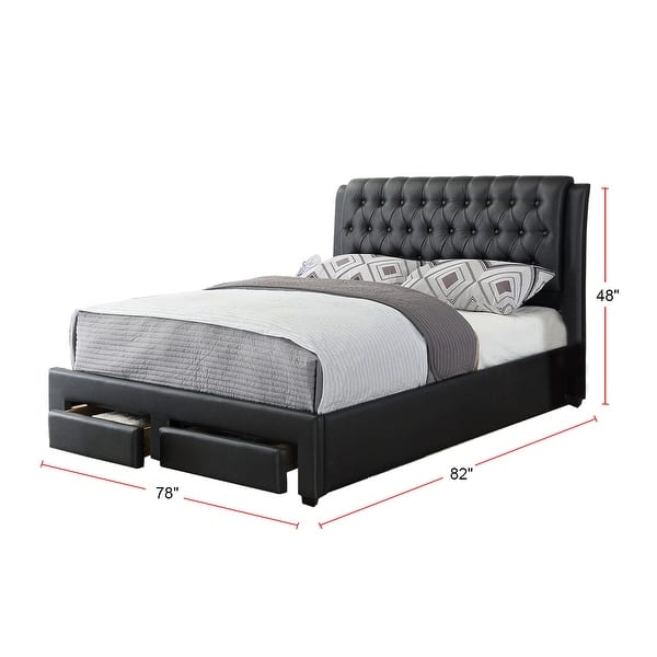 Black Faux Leather Bed with Storage Drawers - Bed Bath & Beyond - 33810484