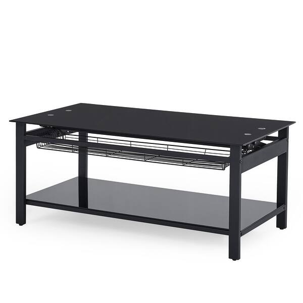 Lift Top Coffee Table Tempered Glass Top With Hidden Dividers And ...