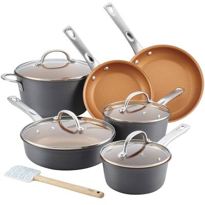 Ayesha Curry Home Collection Hard Anodized Aluminum Cookware Set, 11 ...
