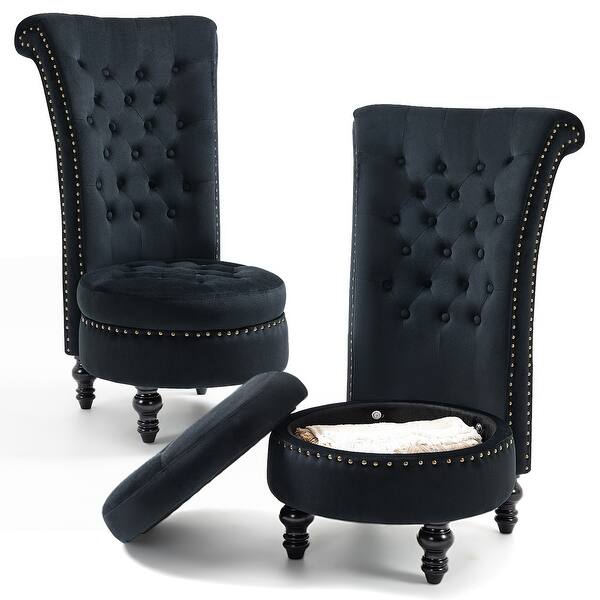 AVAWING Set of 2 High Back Throne Chair Velvet Armless Royal Accent ...