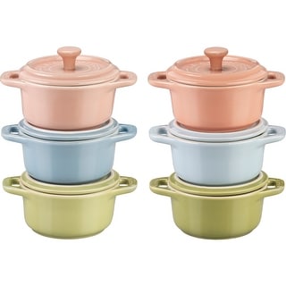 Staub Ceramic 6-pc Mini Round Cocotte Set - Macaron Pastel Colors - Bed ...
