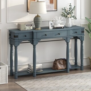 Dark Navy 60" Vintage Wood Console Table, Distressed Finish - Bed Bath ...