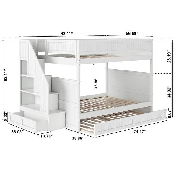 Dover Full over Full Staircase Bunk Bed with Storage Drawer and Twin ...