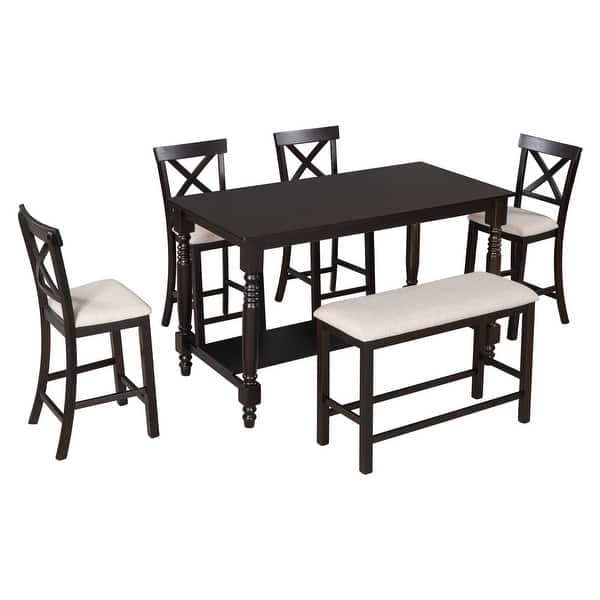 Elegant 6-Piece Counter Height Dining Table Set Table with Shelf 4 ...