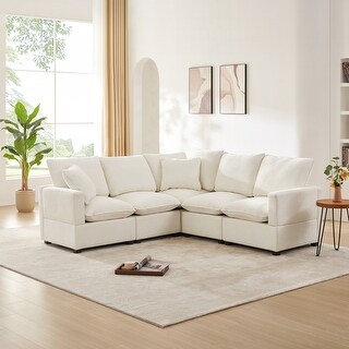 Chenille Straight Row Sectional Sofa 4 Seater Upholstered Modular Sofa ...