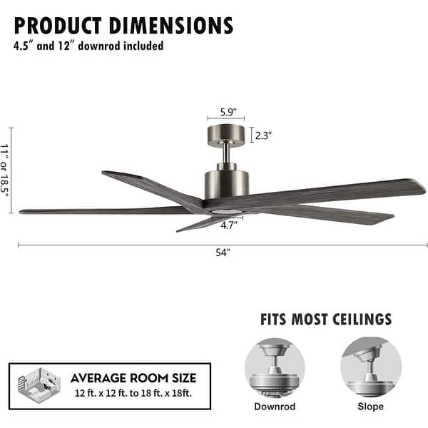 WINGBO 54 DC Ceiling Fan with Lights and Remote Control, 5 Reversible Carved Wood Blades - Bed ...