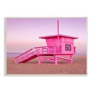 Stupell Pink Beach Shack Photography Purple Sky Coast Wood Wall Art ...