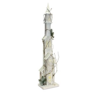 Pack of 2 Pre-Lit Wooden Church with Pine and Twigs Christmas ...